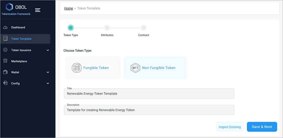 Defining token template: token type